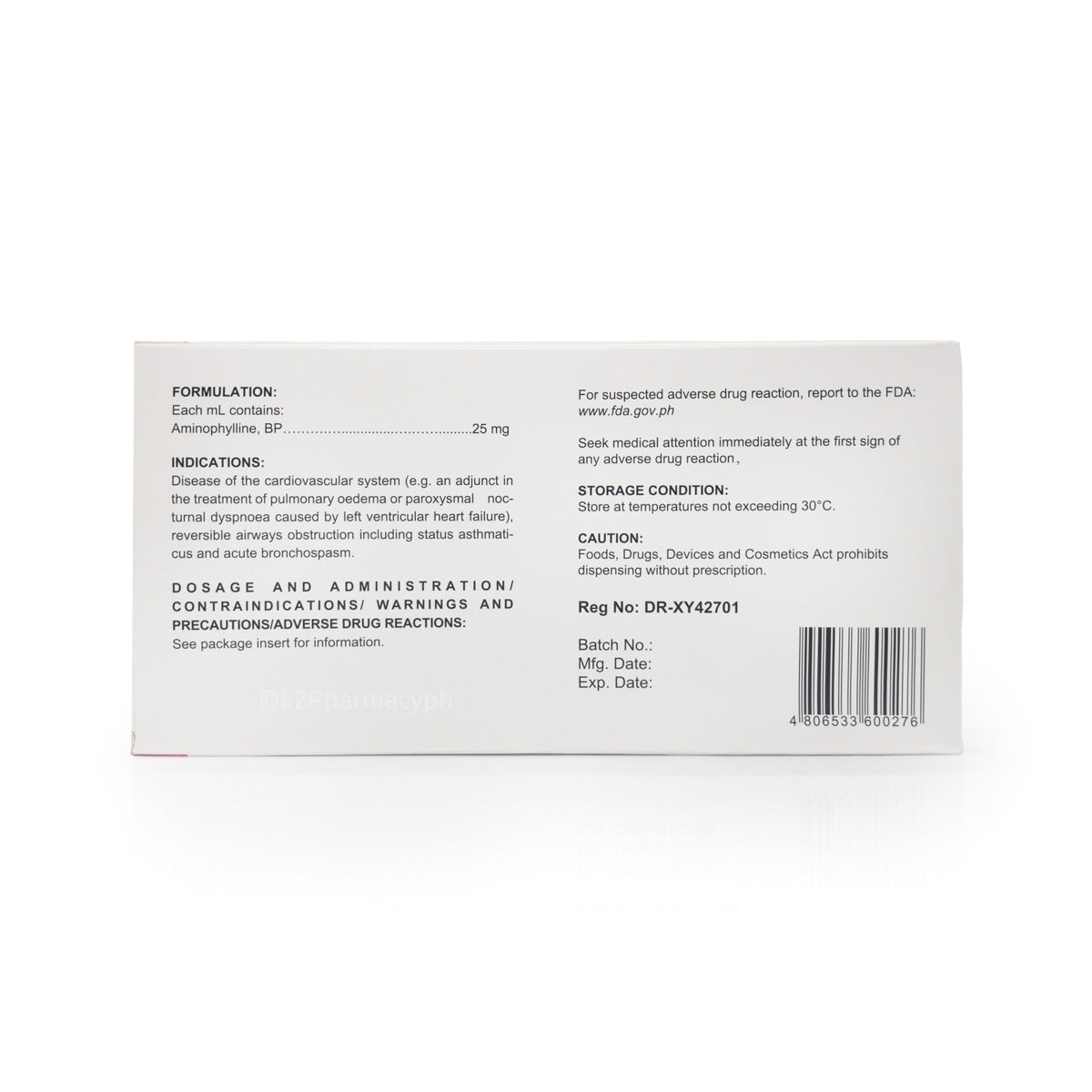 Aminosol Aminophylline 25mg/mL (250mg/10mL) Solution for Injection (I.V ...