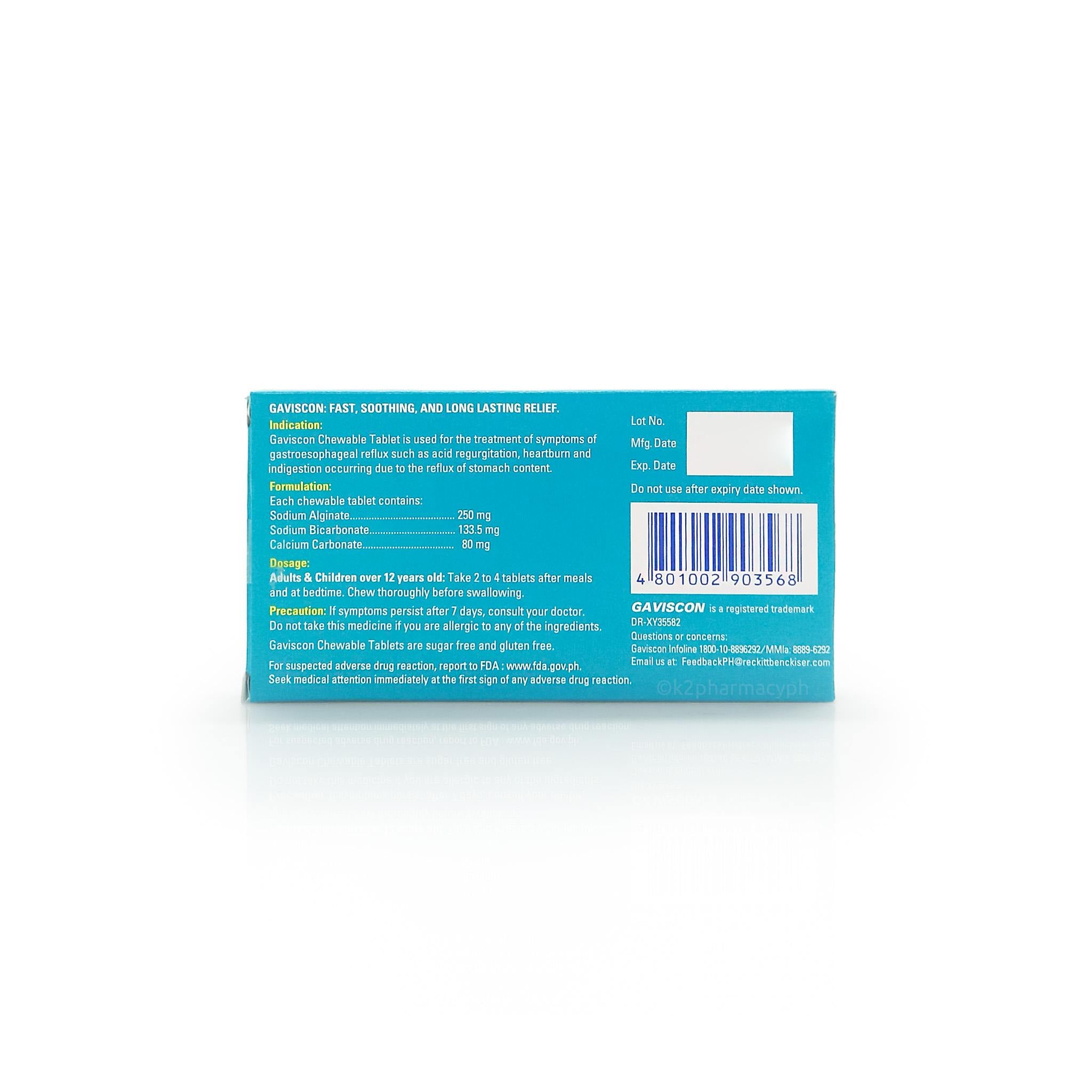 Gaviscon Sodium Alginate Sodium Bicarbonate Calcium Carbonate250mg/ 133 ...