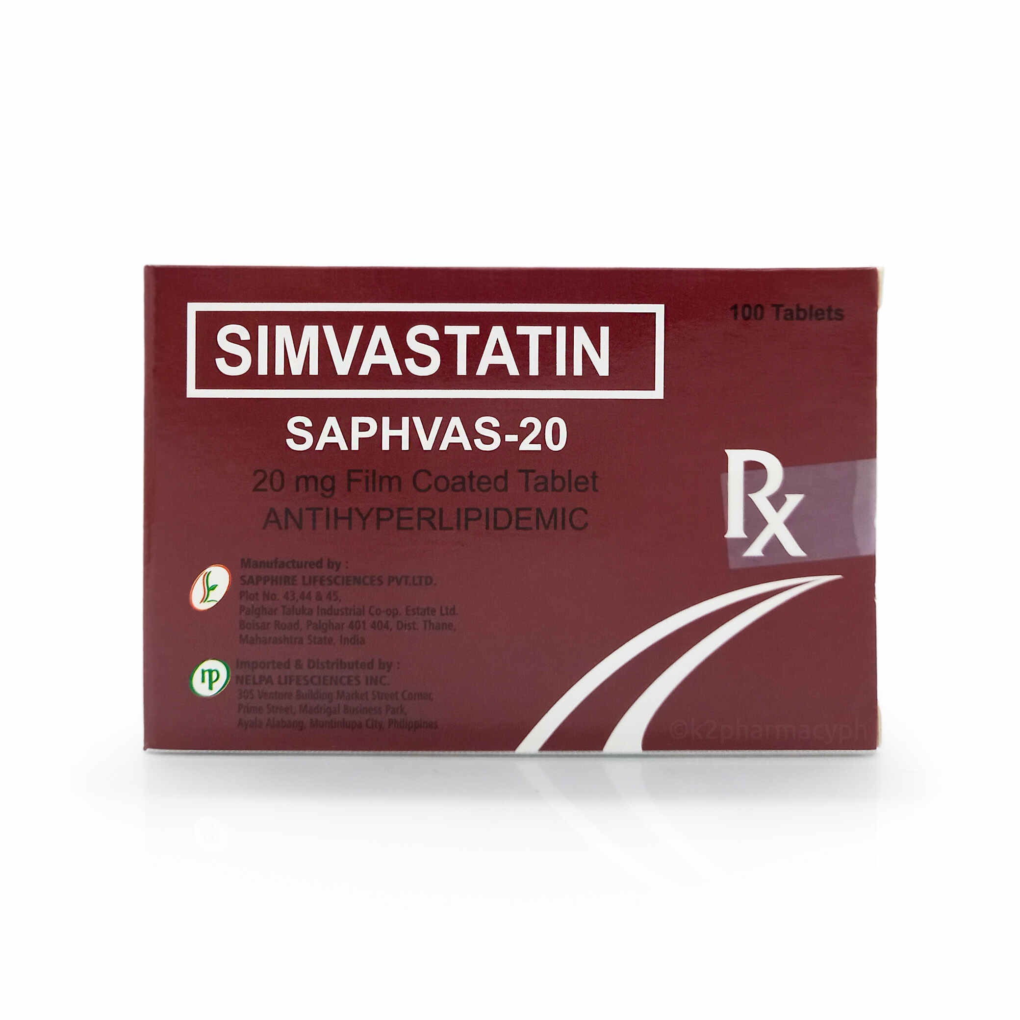 Saphvas-20 Simvastatin 20mg Film-Coated Tablet