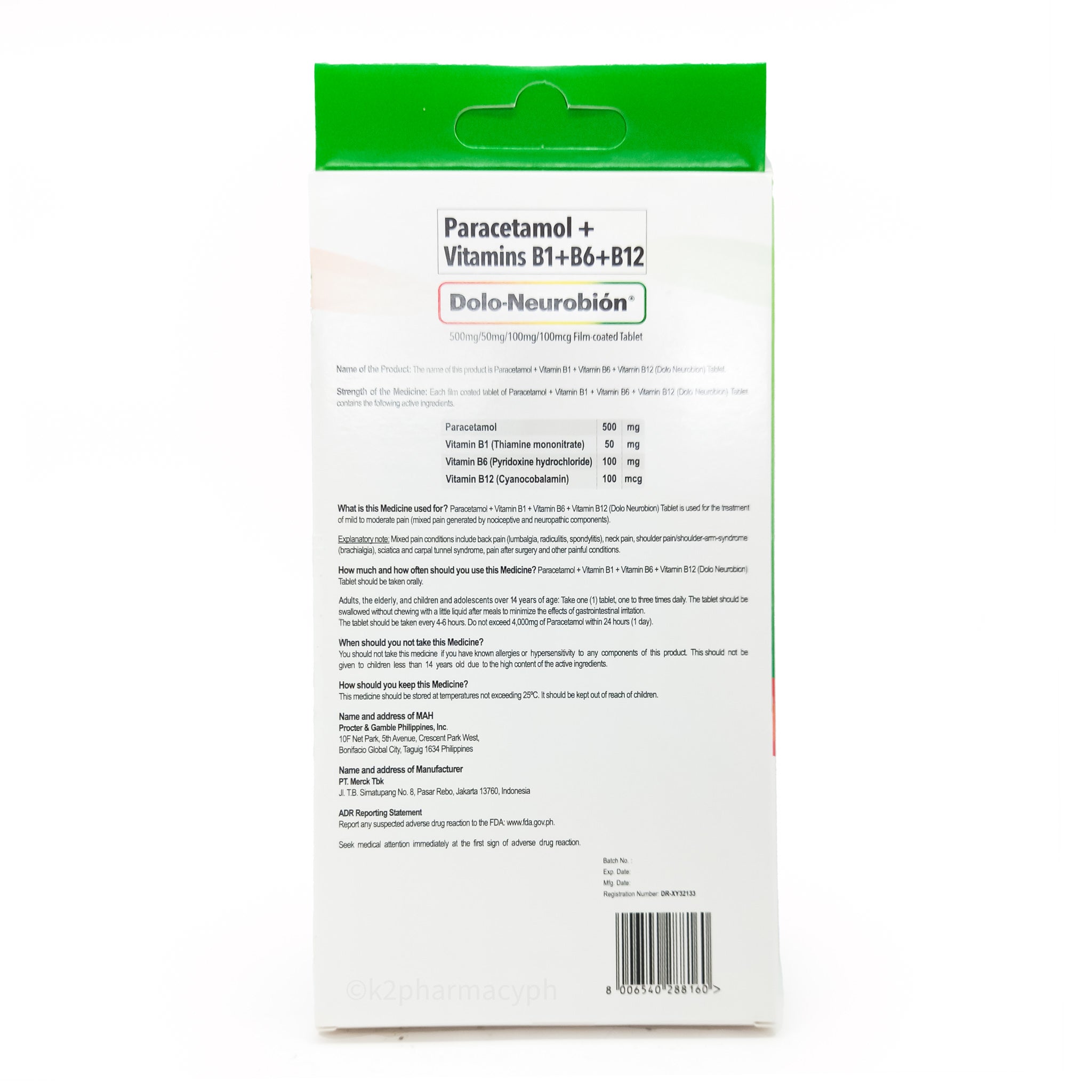 Dolo-Neurobion® 500mg/50mg/100mg/100mcg Film-Coated Tabllet