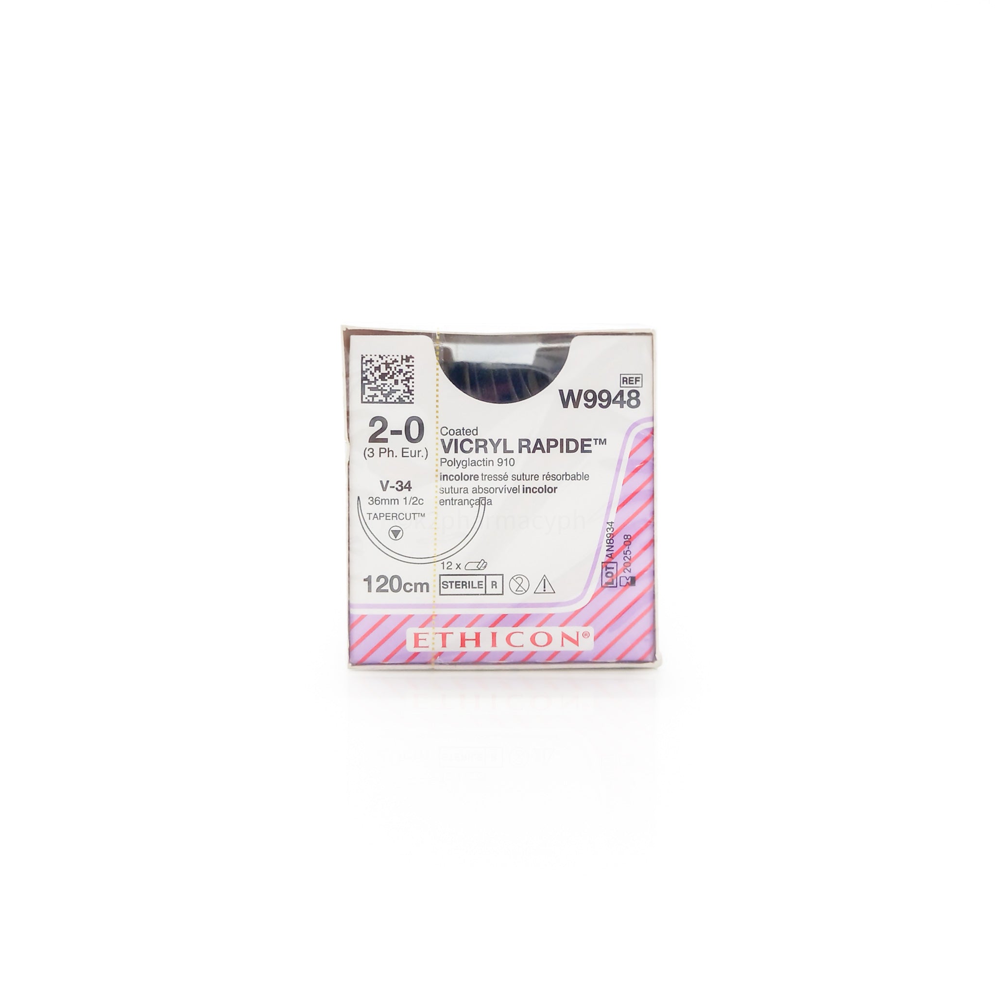 Ethicon® Coated Vicryl Rapide™ Polyglactin 910 Undyed braided absorbable suture 2-0 V-34 36mm 1 ...
