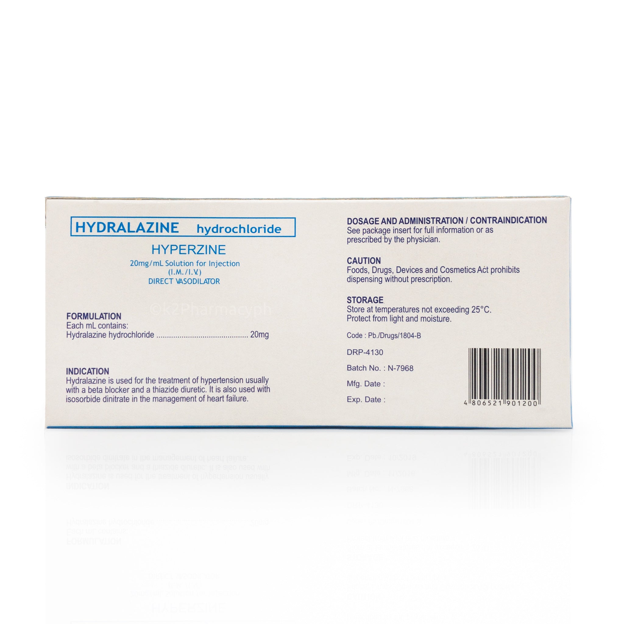 Hyperzine Hydralazine Hydrochloride 20mg/mL Solution for injection (I.M ...