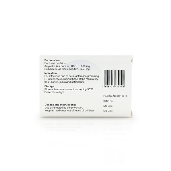 Miasyn Ampicillin Sulbactam 500mg/250mg Powder for Injection (I.M/I.V) 1 Vial