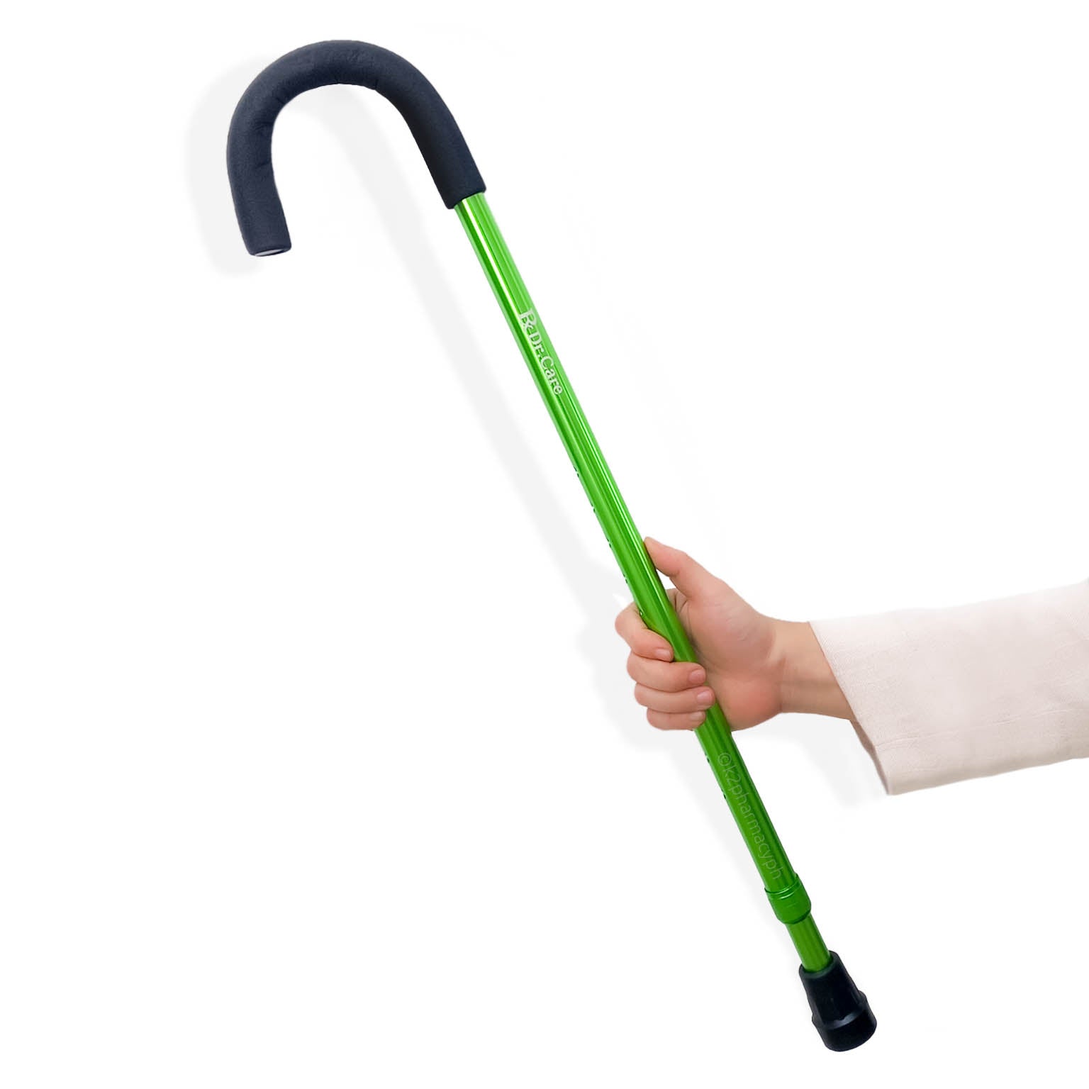 Px Dr. Care Stainless Single "C" Cane with Foam Handle in Lime Green
