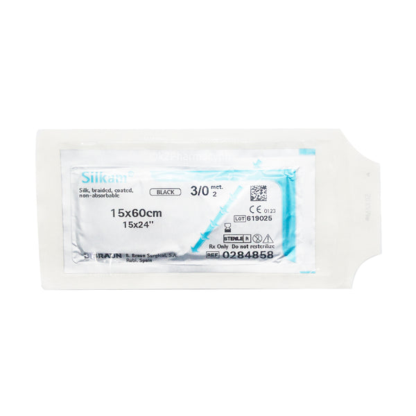 Silkam® Silk, Braided, coated, non-absorbable 3/0 15x60cm Black