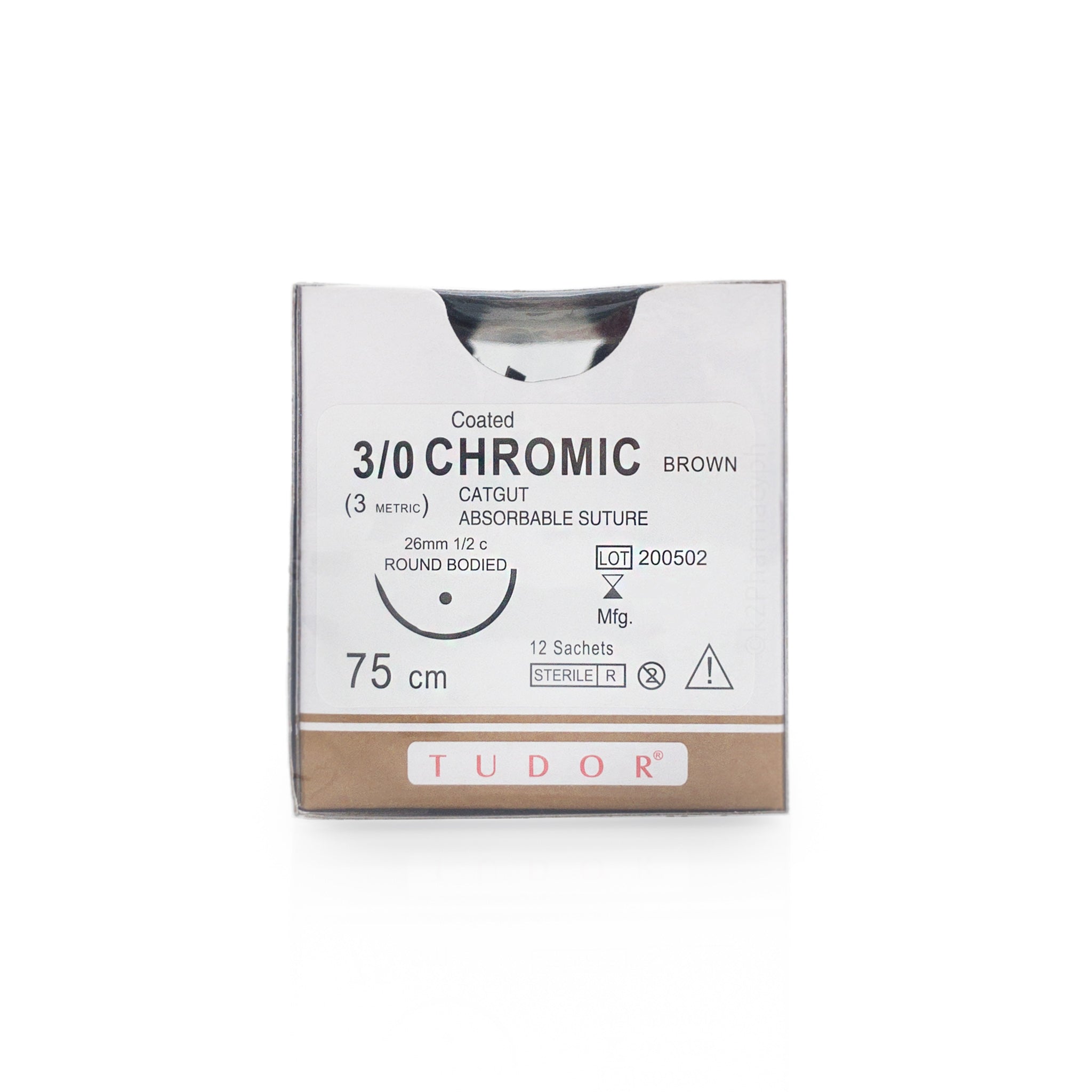 Tudor® 3/0 Chromic Brown Catgut Absorbable Suture (3metric) 26mm 1/2c ...