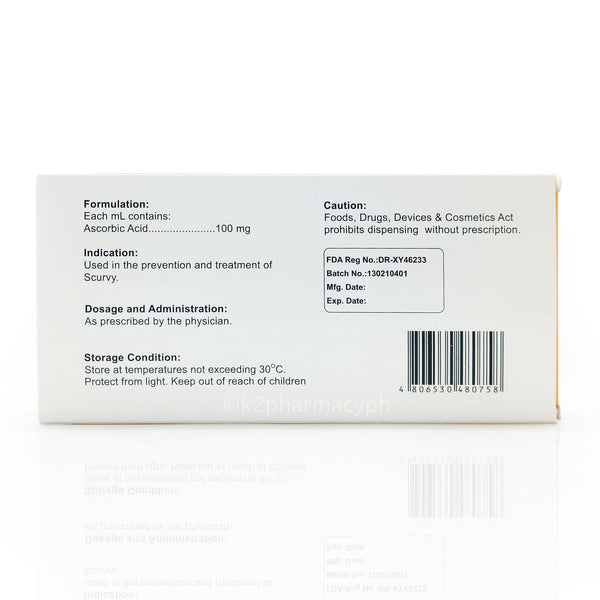 Vi-C Ascorbic Acid100mg/mL Solution for Injection (I.V.) 5mL Ampoules