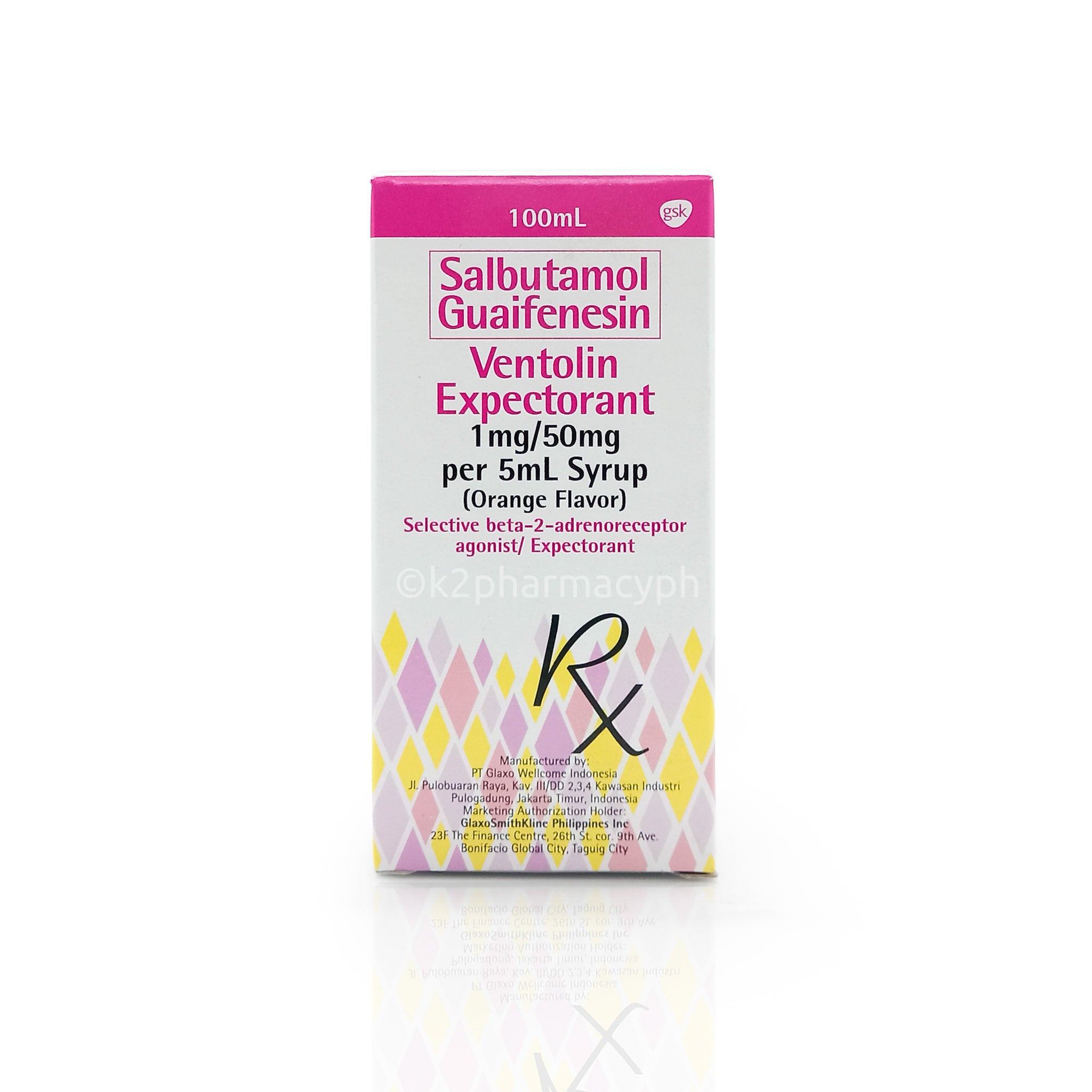 Ventolin Expectorant Salbutamol Guaifenesin 1mg/50mg per 5mL Syrup 100mL