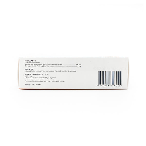Zip-C Ascorbic Acid + Zinc 500mg/10mg Capsule